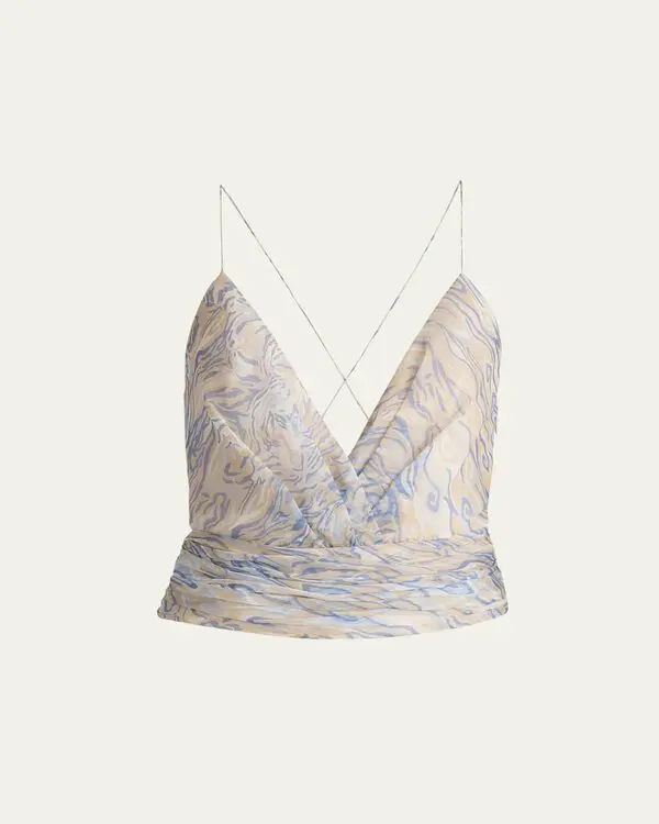 Giorgio Armani Abstract Crisscross Ruched Silk Blouse