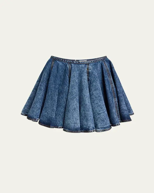 Alaïa Flared Pleated Mini Skirt - Bleu Neige