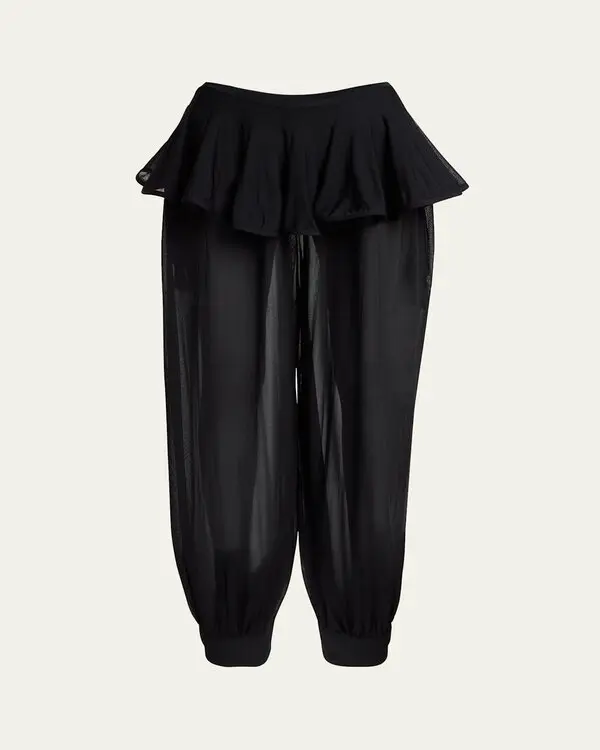 Alaïa Sheer Peplum Wide Leg Pants - Noir Alaia