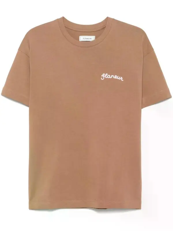 FLANEUR Logo-embroidered T-shirt - Brown
