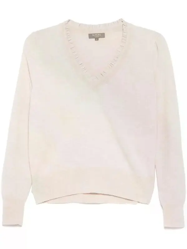 N.peal Ruffle Trim V Neck Jumper - Neutrals