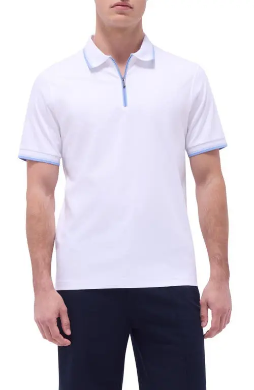 Bugatchi Tipped Quarter Zip Polo - White