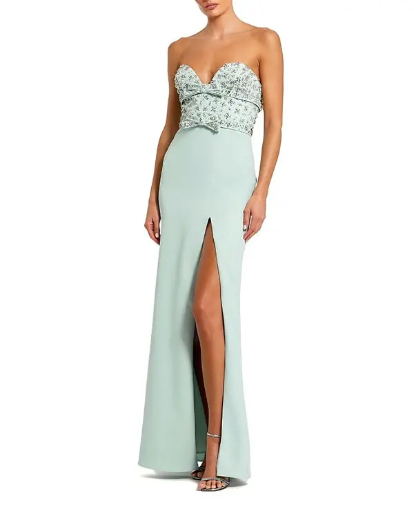 Mac Duggal Strapless Fitted Gown With Rhinestones - Mint