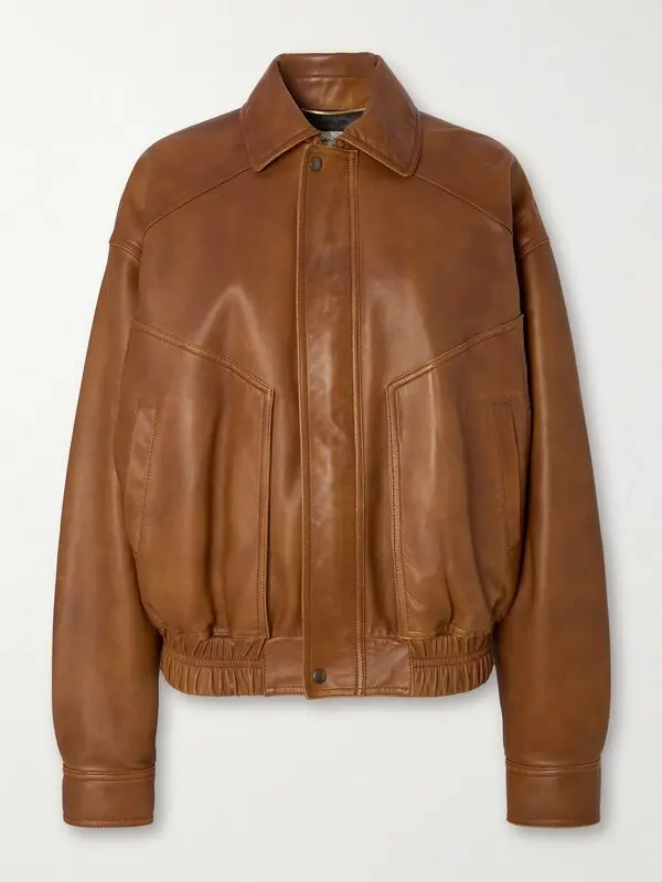 Saint Laurent Leather Aviator Jacket - Brown