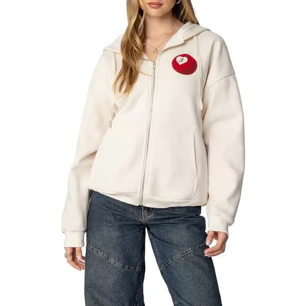 EDIKTED Oversized Graphic Zip Hoodie