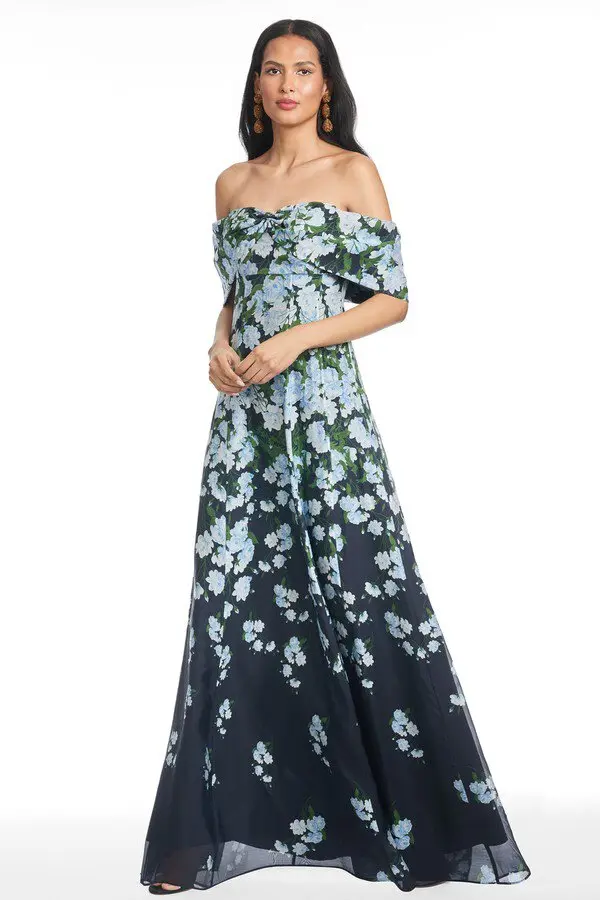 Sachin & Babi Kennedy Floral Gown - Navy