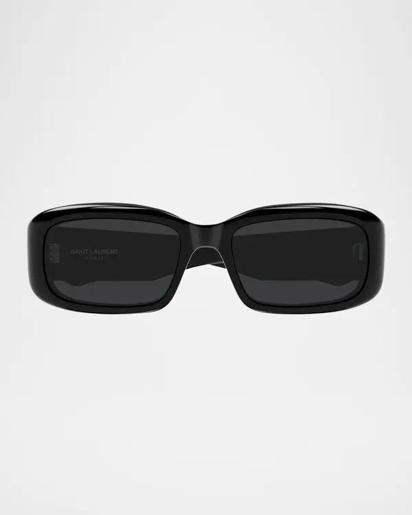Saint Laurent Rectangle Sunglasses - Shiny Solid Black