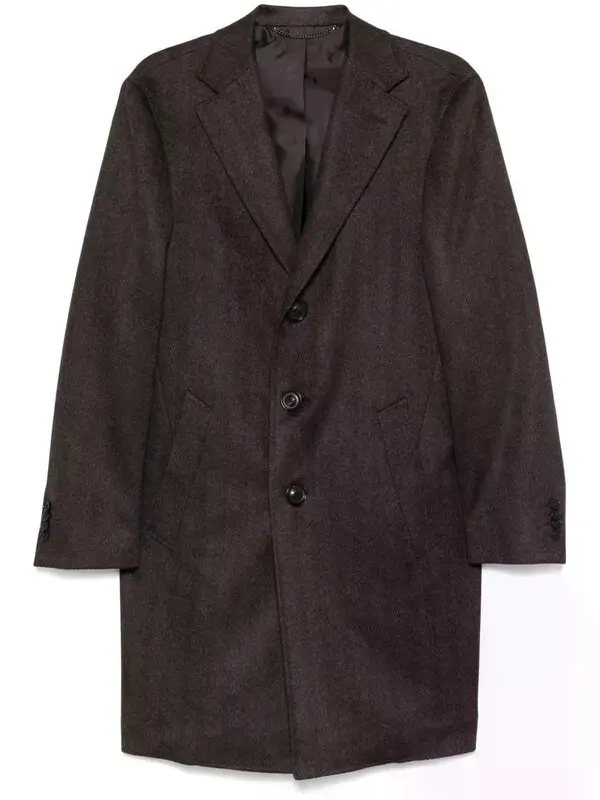 Canali Cashmere Herringbone Coat - Brown