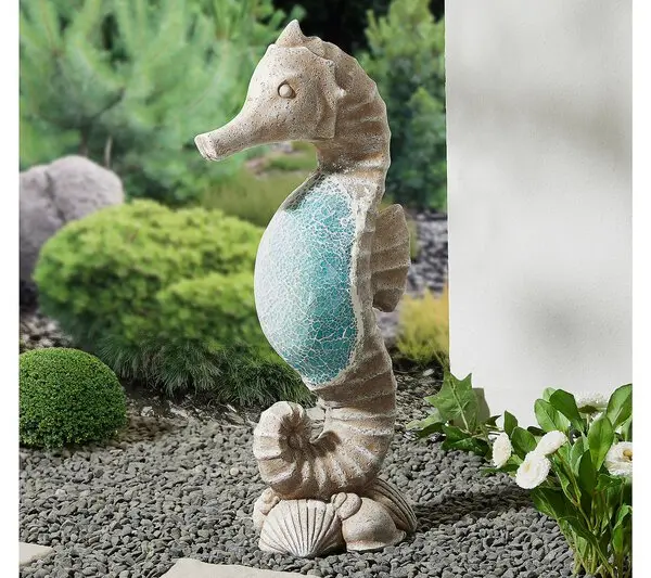 GLITZHOME 21' Faux Granite Mosaic Beach Seahors E Garden Statue
