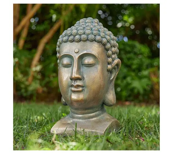 GLITZHOME 16' Mgo Faux Bronze Buddha Head Garde N Statue