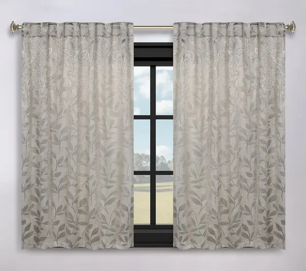 SUPERIOR Leaves Room Darkening Curtains With Ba Ck Tabs, 52x63
