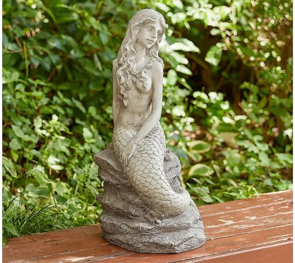 GLITZHOME 20' Concrette Finish Magical Mermaid Arden Statue