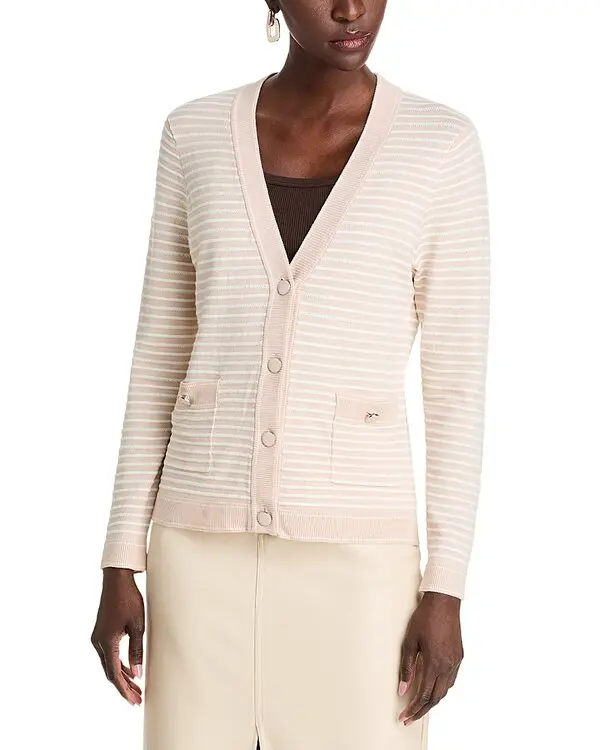 T Tahari Striped Cardigan - Pearl Drop