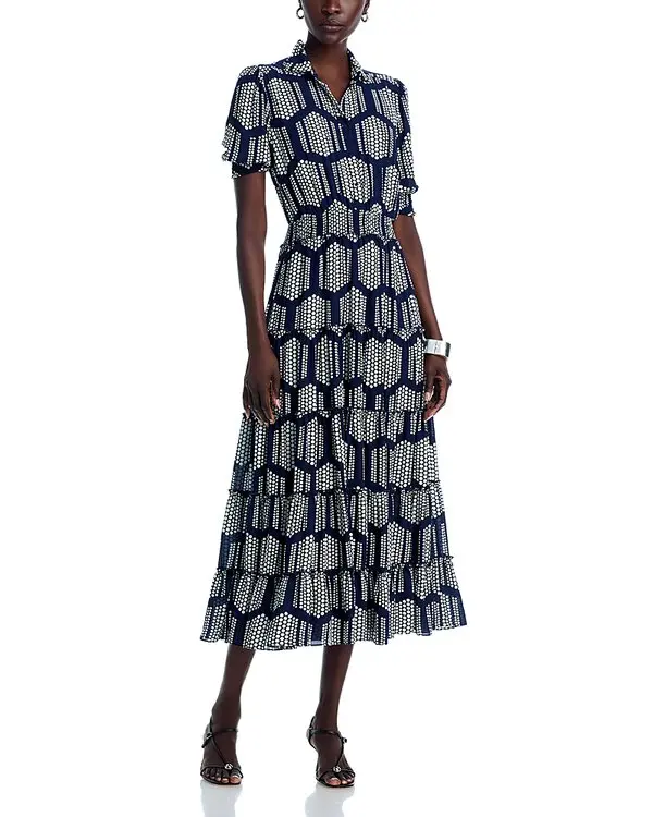T Tahari Printed Tiered Midi Dress