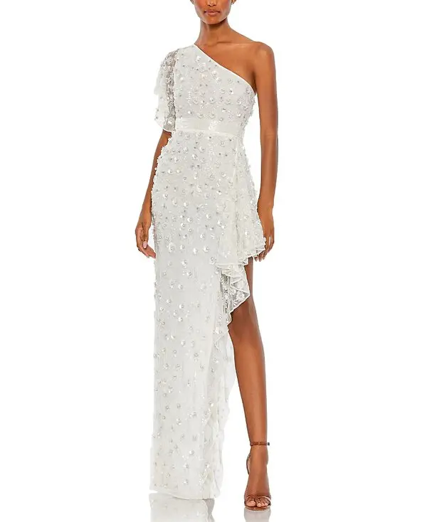 Mac Duggal One-shoulder Embellished Gown
