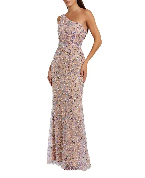 Mac Duggal Floral Embellished One-shoulder Gown