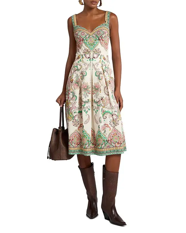 Etro Printed Sweetheart Midi Dress - Print On White