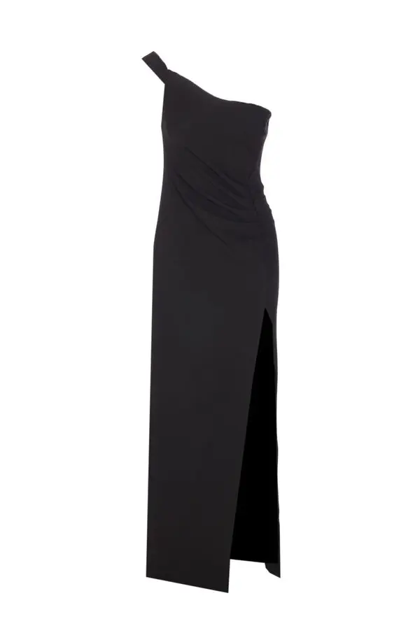 ELEH One-shoulder Maxi Dress With Slit Detail - Black