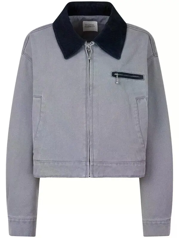STUDIO TOMBOY Corduroy-collar Cropped Jacket - Blue