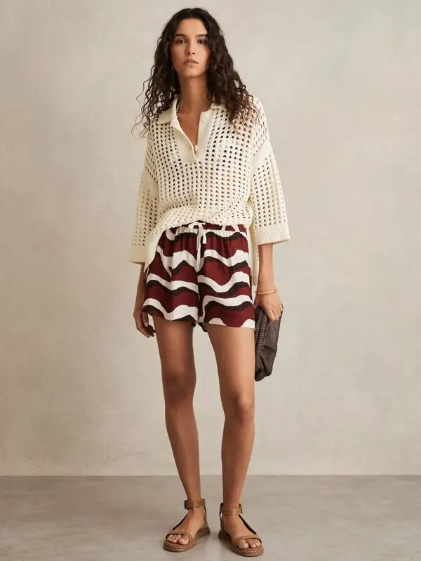 REISS Eva Wave-print Drawstring Shorts