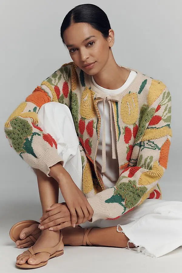 Maeve Veggie-embellished Cardigan Sweater