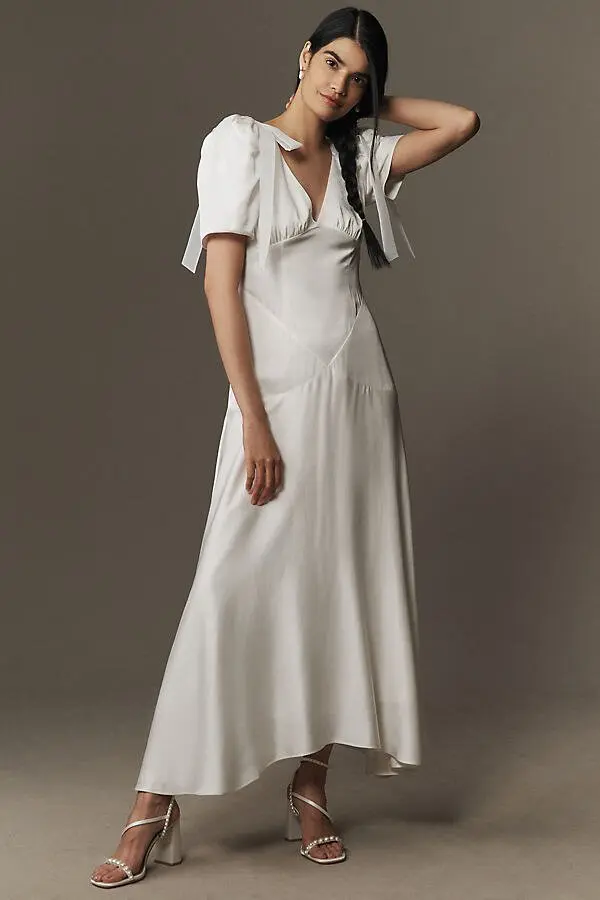 MARE MARE V-neck Bow Flutter-sleeve Organza Slip Dress - Ivory