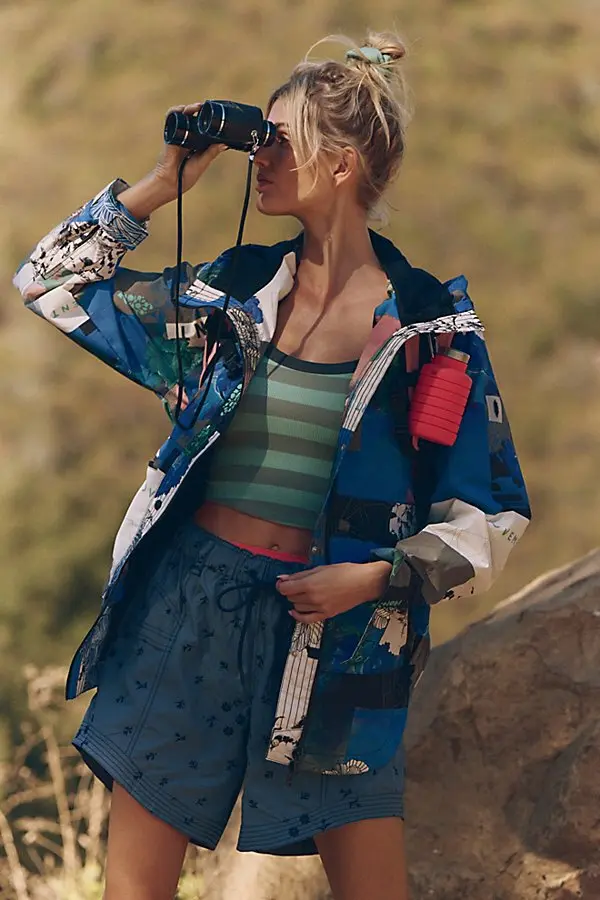Free People In The Wild Embroidered Long Shorts - Skyline Combo