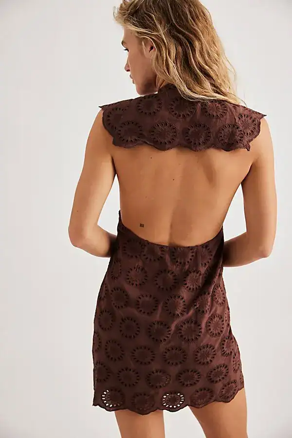Free People Willow Eyelet Mini Dress In Chocolate - 70% Off | Editorialist