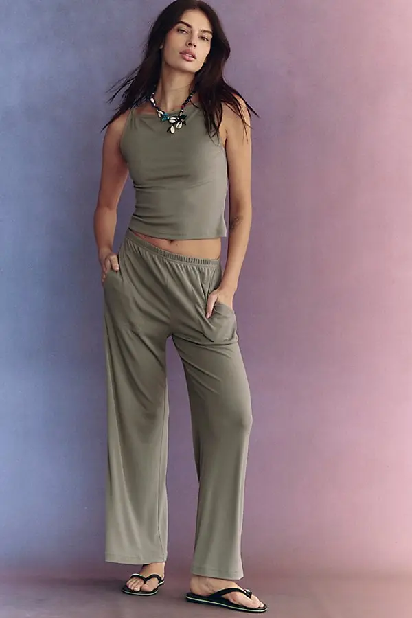 Free People Good Feels Pant Set - Dusty Green