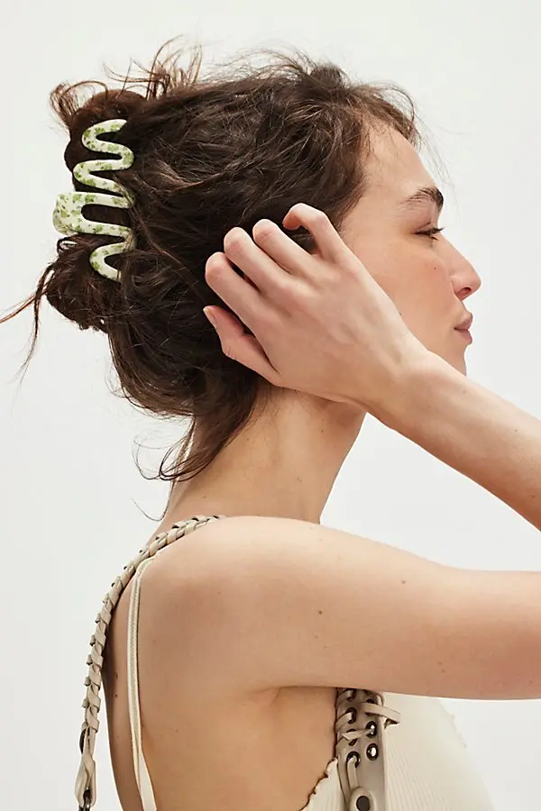 Free People Round The Clock Claw Clip - Sage Floral Combo