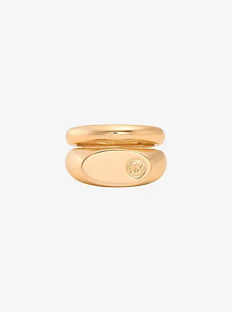 Michael Kors Logo Engraved Double Layered Signet Ring - Gold