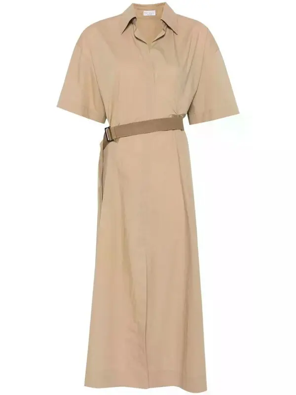 Brunello Cucinelli Poplin Midi Shirt Dress - Brown