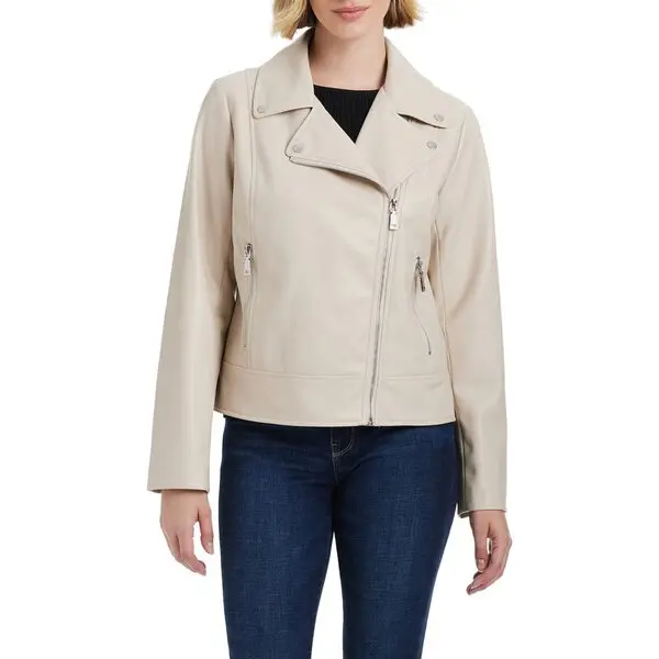 Vince Camuto Asymmetric Zip Faux Leather Moto Jacket - Soft Dove