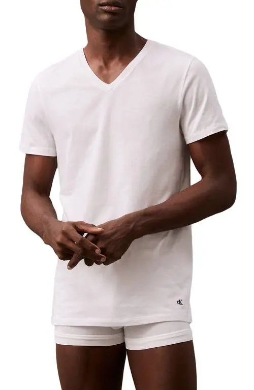 Calvin Klein 3-pack Classic Cotton V-neck T-shirts - White/white