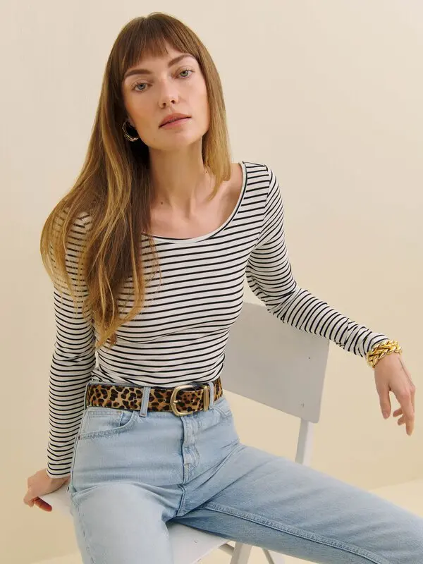 REFORMATION Ryder Knit Top - Black And White Stripe