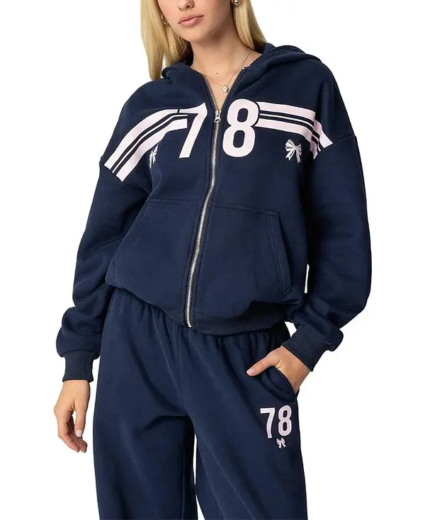 EDIKTED 78 Bow Zip Up Hoodie