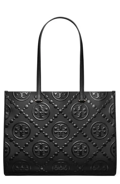 Tory Burch T Monogram Leather Tote - Black