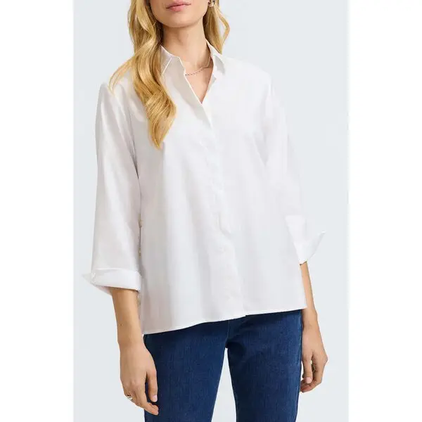 Foxcroft Beatrice Side Button Shirt - White