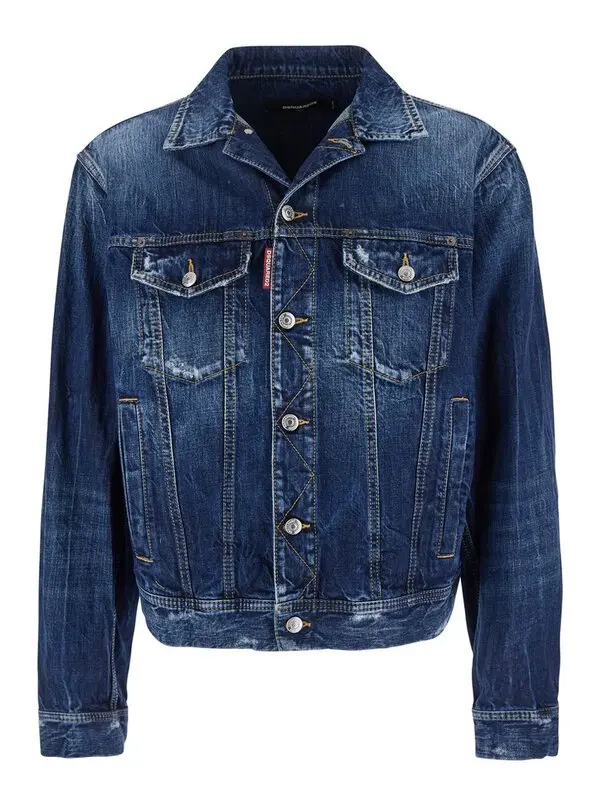 Dsquared2 Cotton Denim Jacket With Distressed Detail
