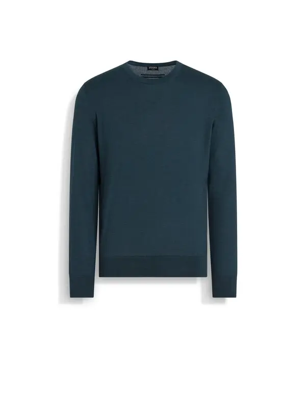 Zegna Cashseta Crewneck - Dark Teal Blue Mélange