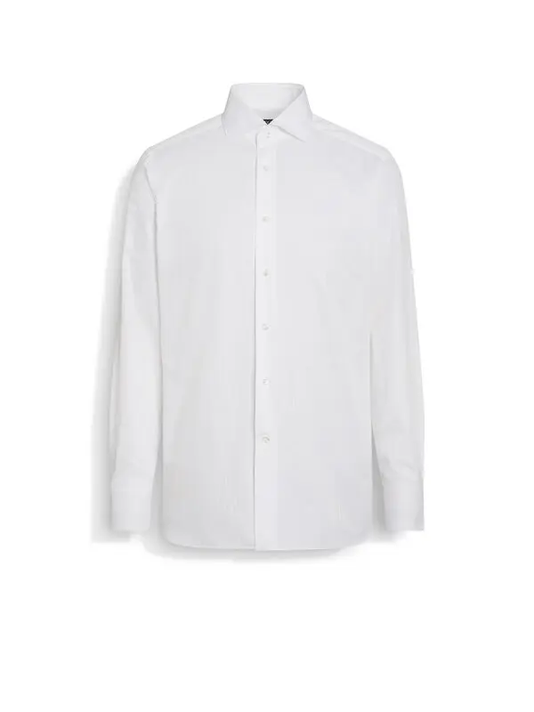 Zegna Structured Striped Centoventimila Cotton Shirt - Optical White