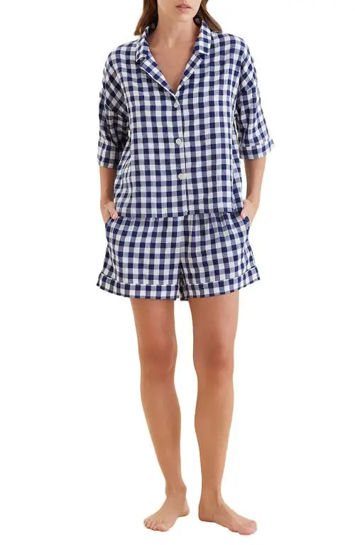 PAPINELLE Gingham Seersucker Short Pajamas - Navy / White