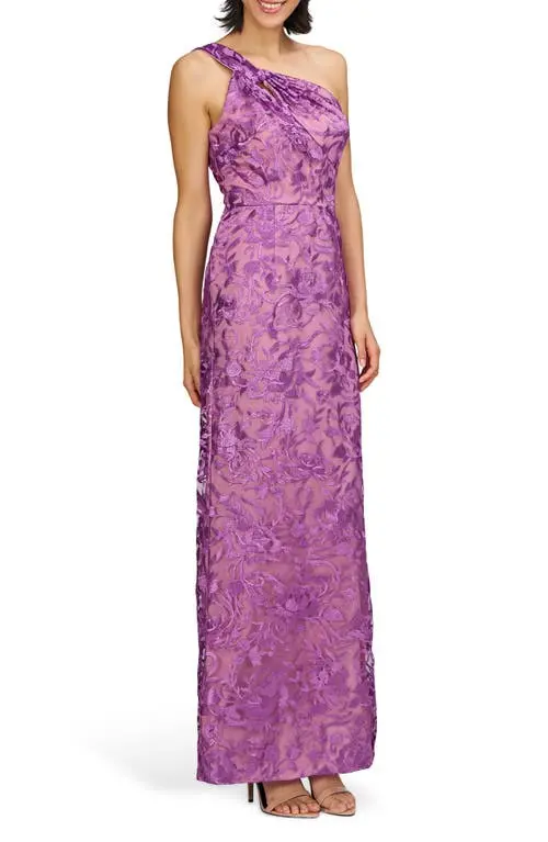 Js Collections Samantha Floral Embroidery One-shoulder Gown