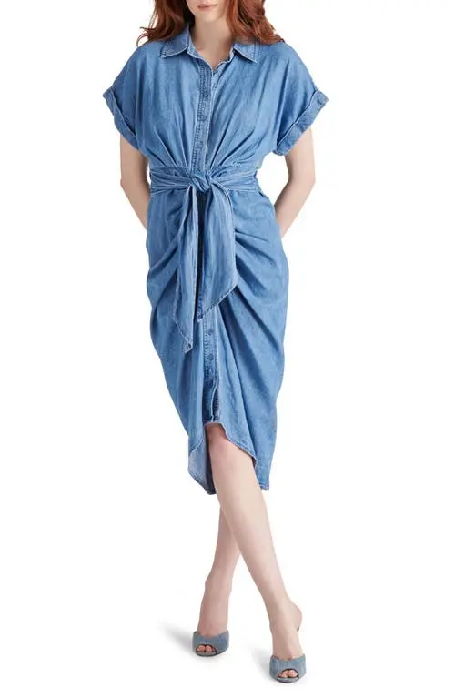 Steve Madden Tori Tie Waist Denim Shirtdress - Chambray Blue