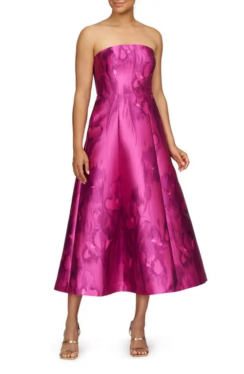 KAY UNGER Strapless Printed Midi Dress