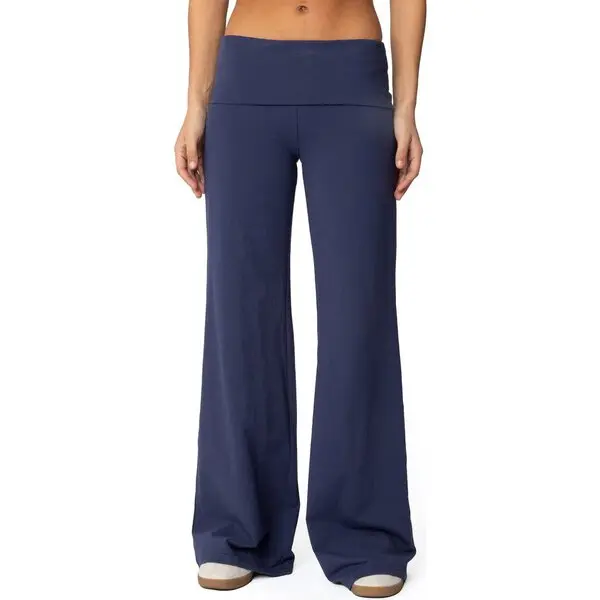 EDIKTED Wide Leg Foldover Pants - Navy