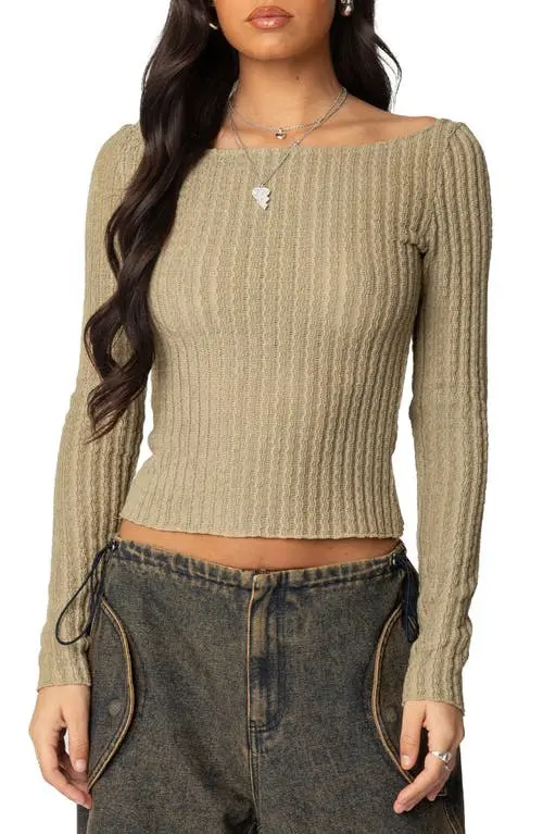 EDIKTED Textured Long Sleeve Top - Olive