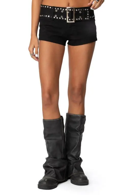 EDIKTED Belted Stretch Cotton Micro Shorts - Black