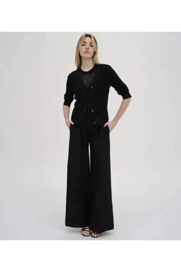 Rosetta Getty Mesh Pointelle Cardigan - Black