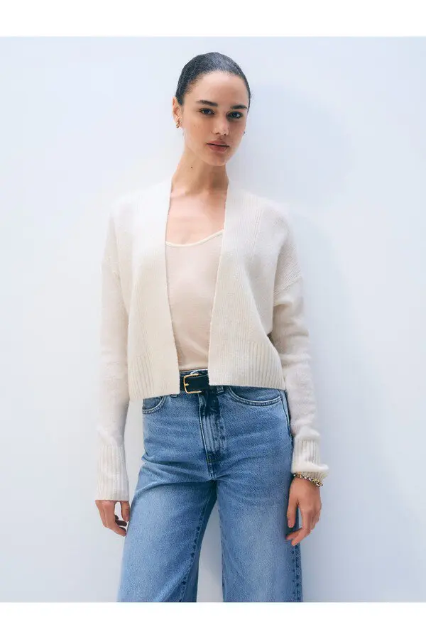 WHITE & WARREN Cashmere Open-front Cardigan - White